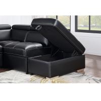 China U-Shaped Sectional Sleeper Sofa with Pull Out Bed and Storage Chaise Lounge and Adjustable Headrests, Black Breathable Leatherette for sale
