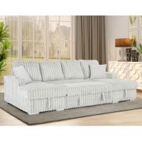 China U-Shaped Sectional Sleeper Sofa with Pull Out Bed and Storage Chaise and Cup Holders, Light Gray Corduroy Fabric for sale