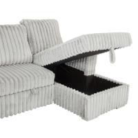 China U-Shaped Sectional Sleeper Sofa with Pull Out Bed and Storage Chaise and Cup Holders, Light Gray Corduroy Fabric for sale