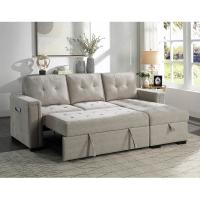 China L-Shaped Reversible Sectional Sleeper Sofa with Pull-Out Bed and Storage, Warm Gray Chenille for sale