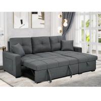 China L-Shaped Reversible Sectional Sleeper Sofa with Pull-Out Bed and Storage, Neutral Gray Fabric for sale