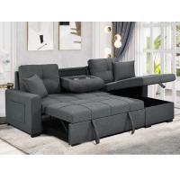 China L-Shaped Reversible Sectional Sleeper Sofa with Pull-Out Bed and Storage, Neutral Gray Fabric for sale