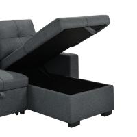 China L-Shaped Reversible Sectional Sleeper Sofa with Pull-Out Bed and Storage, Neutral Gray Fabric for sale