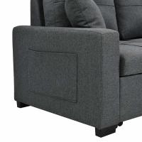 China L-Shaped Reversible Sectional Sleeper Sofa with Pull-Out Bed and Storage, Neutral Gray Fabric for sale