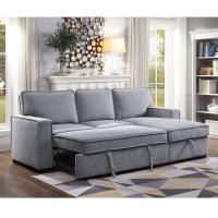 China L-Shaped Reversible Sectional Sleeper Sofa with Pull-Out Bed and Storage, Gray Chenille for sale
