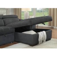 China L-Shaped Sectional Sleeper Sofa with Pull-Out Bed and Adjustable Headrests and Storage Chaise, Graphite Nubuck Fabric for sale
