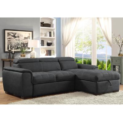 China L-Shaped Sectional Sleeper Sofa with Pull-Out Bed and Adjustable Headrests and Storage Chaise, Graphite Nubuck Fabric for sale