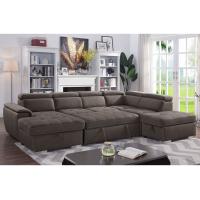 China U-Shaped Sectional Sleeper Sofa with Pull Out Bed and Storage Chaise Lounge and Adjustable Headrests, Ash Brown Nubuck Fabric for sale