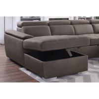 China U-Shaped Sectional Sleeper Sofa with Pull Out Bed and Storage Chaise Lounge and Adjustable Headrests, Ash Brown Nubuck Fabric for sale