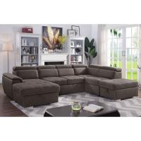 China U-Shaped Sectional Sleeper Sofa with Pull Out Bed and Storage Chaise Lounge and Adjustable Headrests, Ash Brown Nubuck Fabric for sale