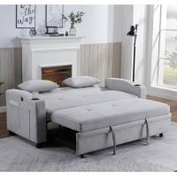 China Queen Size Convertible Sleeper Sofa Bed, Comfortable Pull-Out Bed with Adjustable Backrest and USB Charging Port and Cup Holders, Futon Sofa Bed, Gray Fabric for sale
