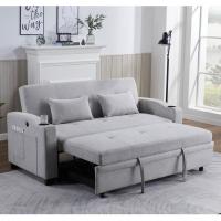 China Queen Size Convertible Sleeper Sofa Bed, Comfortable Pull-Out Bed with Adjustable Backrest and USB Charging Port and Cup Holders, Futon Sofa Bed, Gray Fabric for sale
