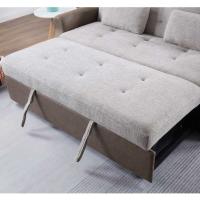 China Queen Size Convertible Sleeper Sofa Bed, Comfortable Pull-Out Bed with Adjustable Backrest, Futon Sofa Bed, Gray Fabric and Dark Brown Fabric for sale
