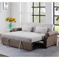China Queen Size Convertible Sleeper Sofa Bed, Comfortable Pull-Out Bed with Adjustable Backrest, Futon Sofa Bed, Gray Fabric and Dark Brown Fabric for sale