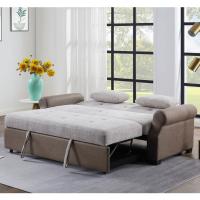 China Queen Size Convertible Sleeper Sofa Bed, Comfortable Pull-Out Bed with Adjustable Backrest, Futon Sofa Bed, Gray Fabric and Dark Brown Fabric for sale