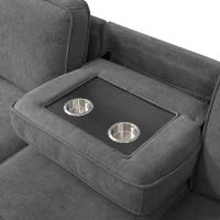 China U-Shaped Sectional Sleeper Sofa with Pull Out Bed and Storage Chaise and USB Charging Port and 1 Reversible Drop Down Table, Gray Chenille for sale