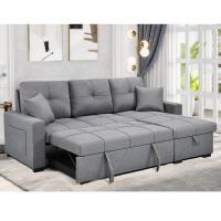 China L-Shaped Reversible Sectional Sleeper Sofa with Pull-Out Bed and Storage,Gray Fabric for sale