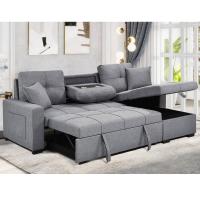 China L-Shaped Reversible Sectional Sleeper Sofa with Pull-Out Bed and Storage,Gray Fabric for sale
