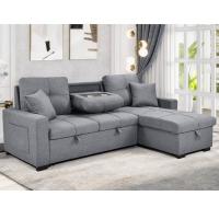 China L-Shaped Reversible Sectional Sleeper Sofa with Pull-Out Bed and Storage,Gray Fabric for sale