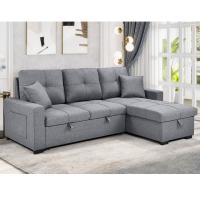 China L-Shaped Reversible Sectional Sleeper Sofa with Pull-Out Bed and Storage,Gray Fabric for sale