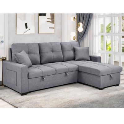 China L-Shaped Reversible Sectional Sleeper Sofa with Pull-Out Bed and Storage,Gray Fabric for sale