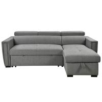 China L-Shaped Reversible Sectional Sleeper Sofa with Pull-Out Bed and Storage and USB Charging Ports, Metal Gray Chenille for sale