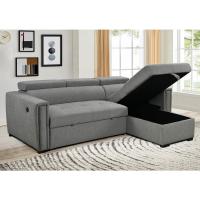 China L-Shaped Reversible Sectional Sleeper Sofa with Pull-Out Bed and Storage and USB Charging Ports, Metal Gray Chenille for sale