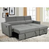 China L-Shaped Reversible Sectional Sleeper Sofa with Pull-Out Bed and Storage and USB Charging Ports, Metal Gray Chenille for sale