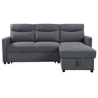China L-Shaped Reversible Sectional Sleeper Sofa with Pull-Out Bed and Storage, Neutral Gray Fabric for sale