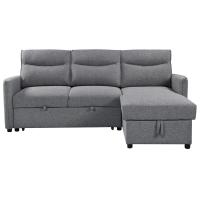China L-Shaped Reversible Sectional Sleeper Sofa with Pull-Out Bed and Storage, Gray Fabric for sale