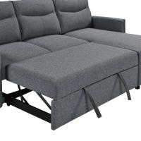 China L-Shaped Reversible Sectional Sleeper Sofa with Pull-Out Bed and Storage, Neutral Gray Fabric for sale