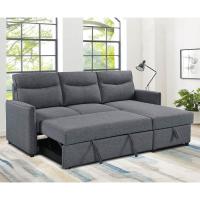 China L-Shaped Reversible Sectional Sleeper Sofa with Pull-Out Bed and Storage, Neutral Gray Fabric for sale