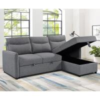 China L-Shaped Reversible Sectional Sleeper Sofa with Pull-Out Bed and Storage, Gray Fabric for sale