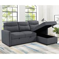 China L-Shaped Reversible Sectional Sleeper Sofa with Pull-Out Bed and Storage, Neutral Gray Fabric for sale