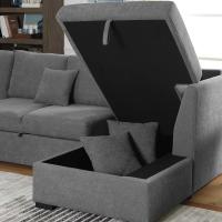 China U-Shaped Sectional Sleeper Sofa with Pull Out Bed and Storage Chaise Lounge, Gray Linen Fabric for sale