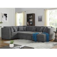 China U-Shaped Sectional Sleeper Sofa with Pull Out Bed and Storage Chaise Lounge, Gray Linen Fabric for sale