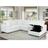 China U-Shaped Sectional Sleeper Sofa with Pull Out Bed and Storage Chaise Lounge and USB Charging Port, Beige Corduroy Fabric for sale
