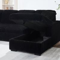 China U-Shaped Sectional Sleeper Sofa with Pull Out Bed and Storage Chaise Lounge and USB Charging Port, Black Corduroy Fabric for sale