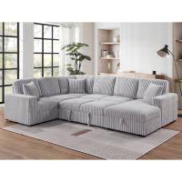 China U-Shaped Sectional Sleeper Sofa with Pull Out Bed and Storage Chaise Lounge and USB Charging Port, Gray Corduroy Fabric for sale