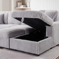 China U-Shaped Sectional Sleeper Sofa with Pull Out Bed and Storage Chaise Lounge and USB Charging Port, Gray Corduroy Fabric for sale