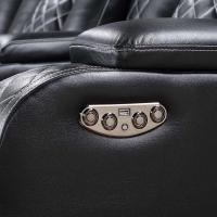 China Power Recliner Corner Sofa with 2 Power Recliner Seats and 2 Power Headrests and Storage Box and Storage Arms and LED Light, Black Breathable Leatherette for sale