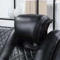 China Power Recliner Corner Sofa with 2 Power Recliner Seats and 2 Power Headrests and Storage Box and Storage Arms and LED Light, Black Breathable Leatherette for sale
