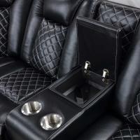China Power Recliner Corner Sofa with 2 Power Recliner Seats and 2 Power Headrests and Storage Box and Storage Arms and LED Light, Black Breathable Leatherette for sale