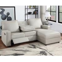 China Sectional Sofa with 1 Rechliner Seat and Dropdown Table and Push Back Chaise, Light Gray Faux Leatherette for sale