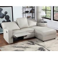 China Sectional Sofa with 1 Rechliner Seat and Dropdown Table and Push Back Chaise, Light Gray Faux Leatherette for sale