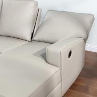 China Sectional Sofa with 1 Rechliner Seat and Dropdown Table and Push Back Chaise, Light Gray Faux Leatherette for sale