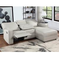 China Sectional Sofa with 1 Rechliner Seat and Dropdown Table and Push Back Chaise, Light Gray Faux Leatherette for sale