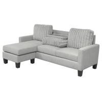 China L Shaped Sectional Sofa with Dropdown Table and Reversible Chaise, Light Gray Fabric for sale