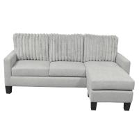 China L Shaped Sectional Sofa with Dropdown Table and Reversible Chaise, Light Gray Fabric for sale