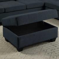 China L Shaped Sectional Sofa with Dropdown Table and Reversible Chaise and Storage Ottoman, Dark Blue Linen for sale